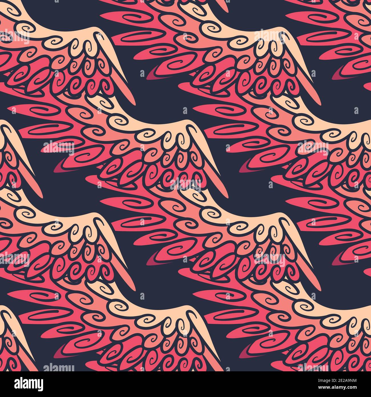 Vintage seamless psychedelic pattern with hand-drawn wings feathers ...