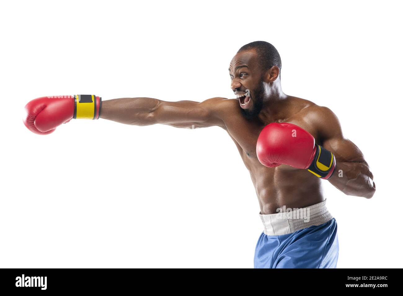 Speed. Funny, bright emotions of professional african-american boxer ...
