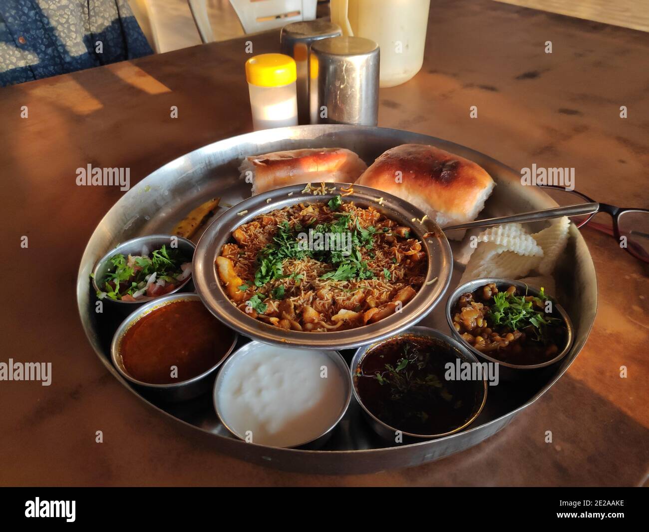 Snack misal pav served with pav bhaji Indian dish for morning breakfast ...