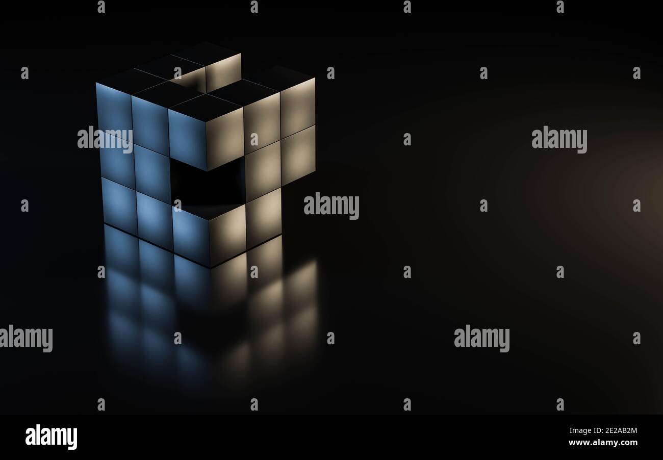 abstract metal steel cube made of single cubes 3d render illustration ...