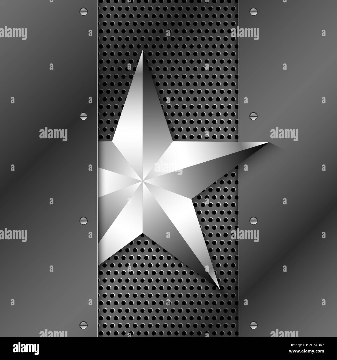 Shiny star metal background with screws on perforated texture.Vector ...