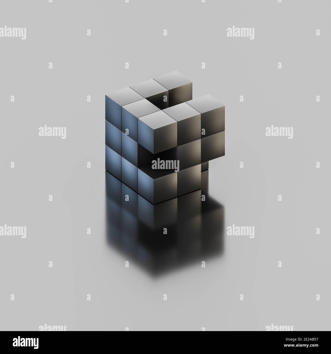 abstract cube made of metal steel cubes on dark background 3d render ...