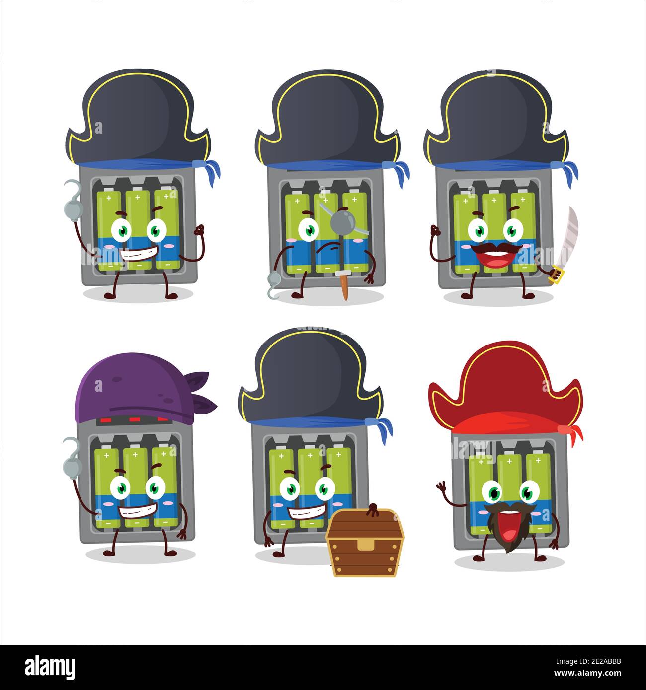 Cartoon character of electric battery charge with various pirates ...
