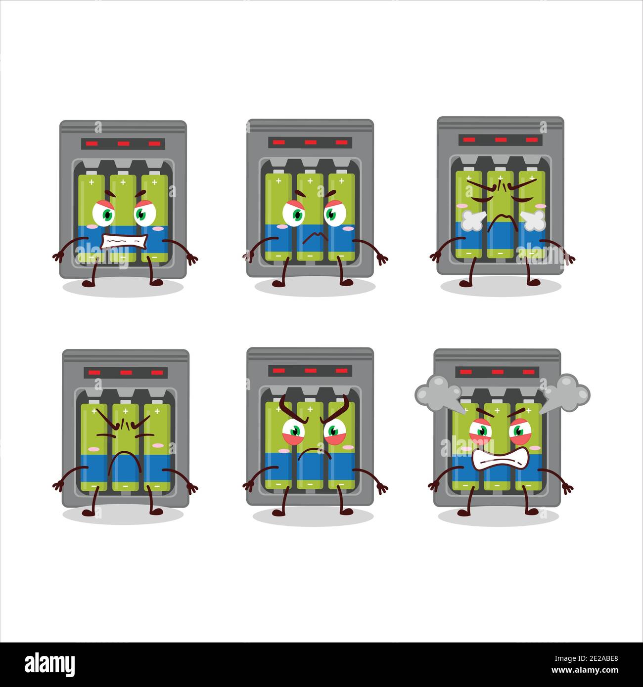Electric battery charge cartoon character with various angry ...