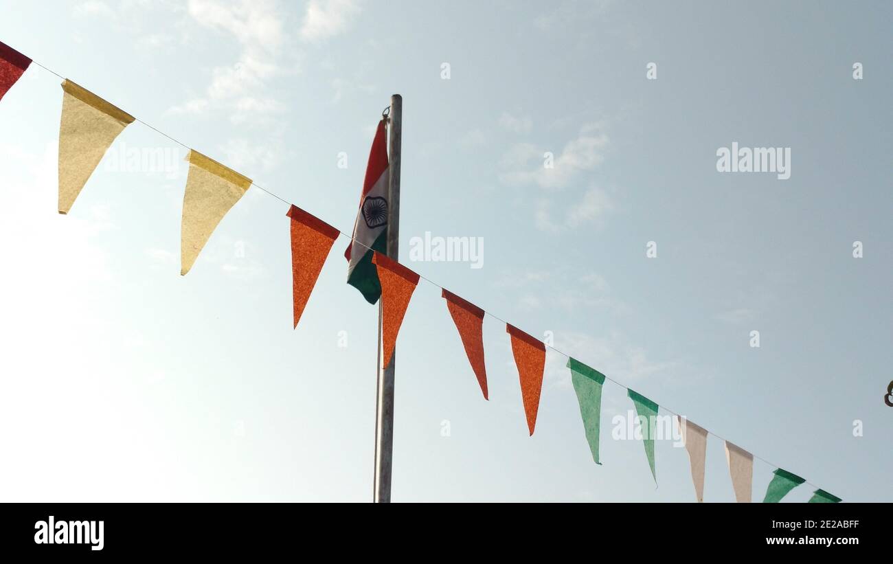 Indian flag pole with decoration on Independence day in the Indian ...