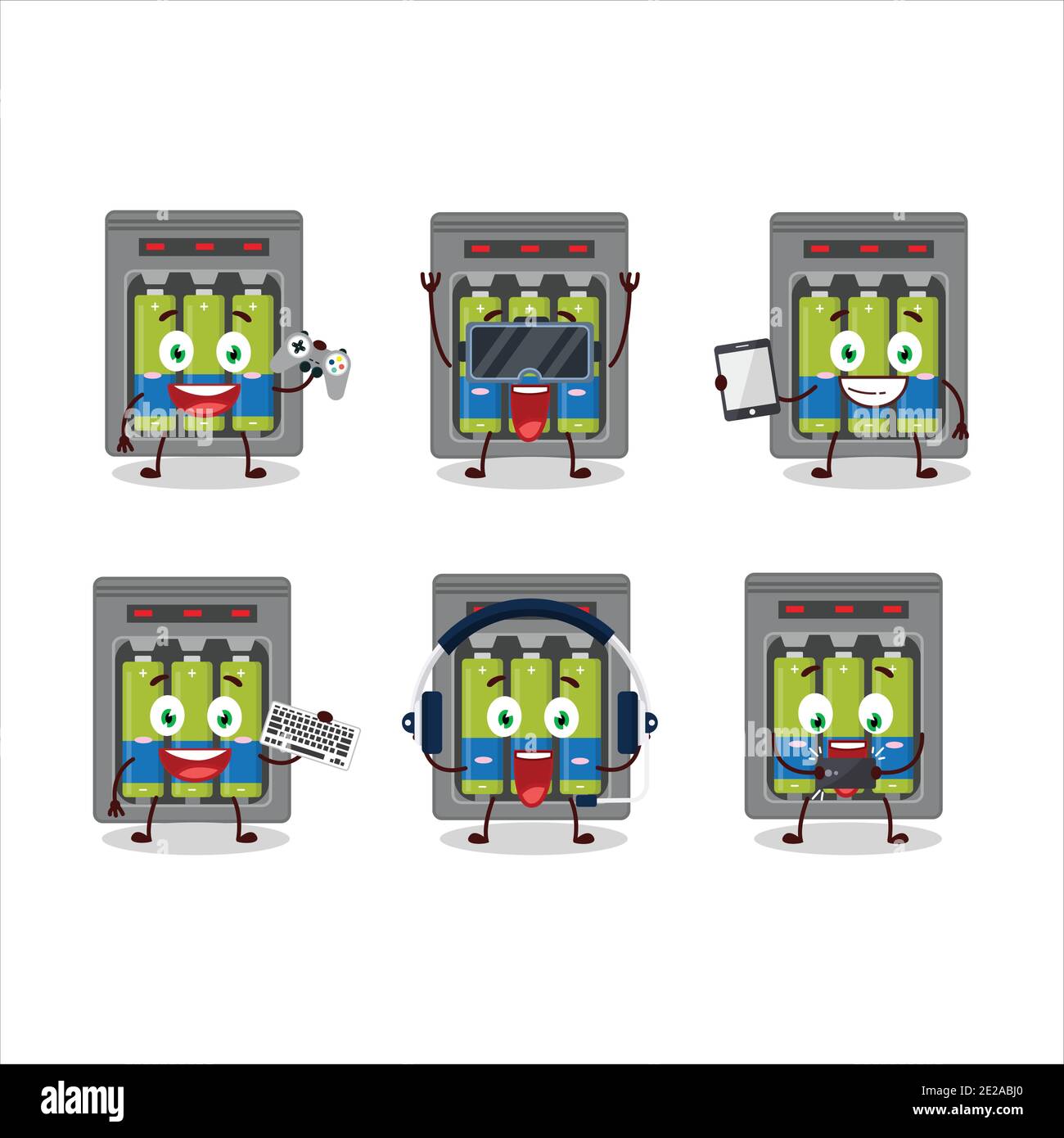 Electric battery charge cartoon character are playing games with ...