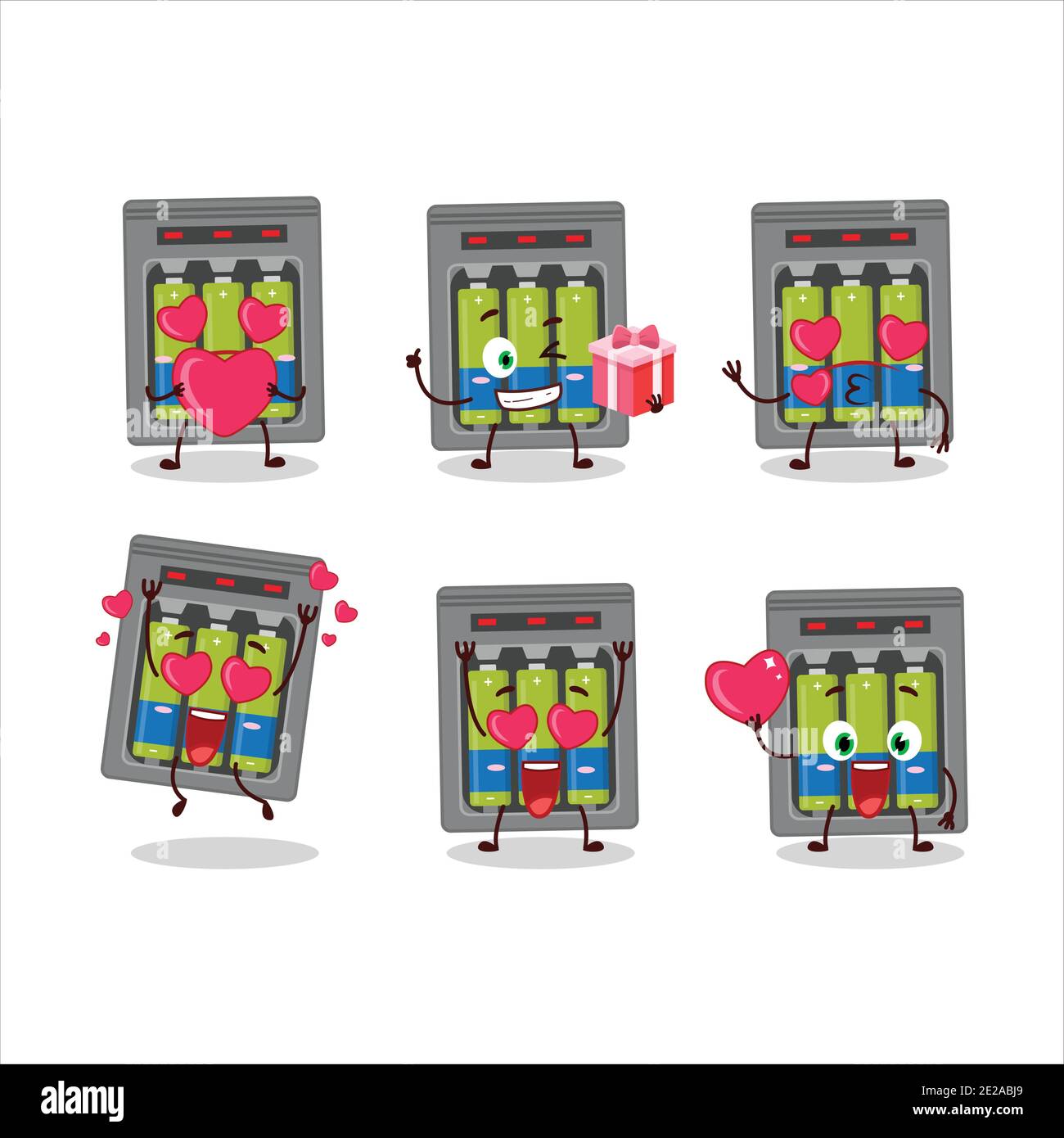 Electric battery charge cartoon character with love cute emoticon ...