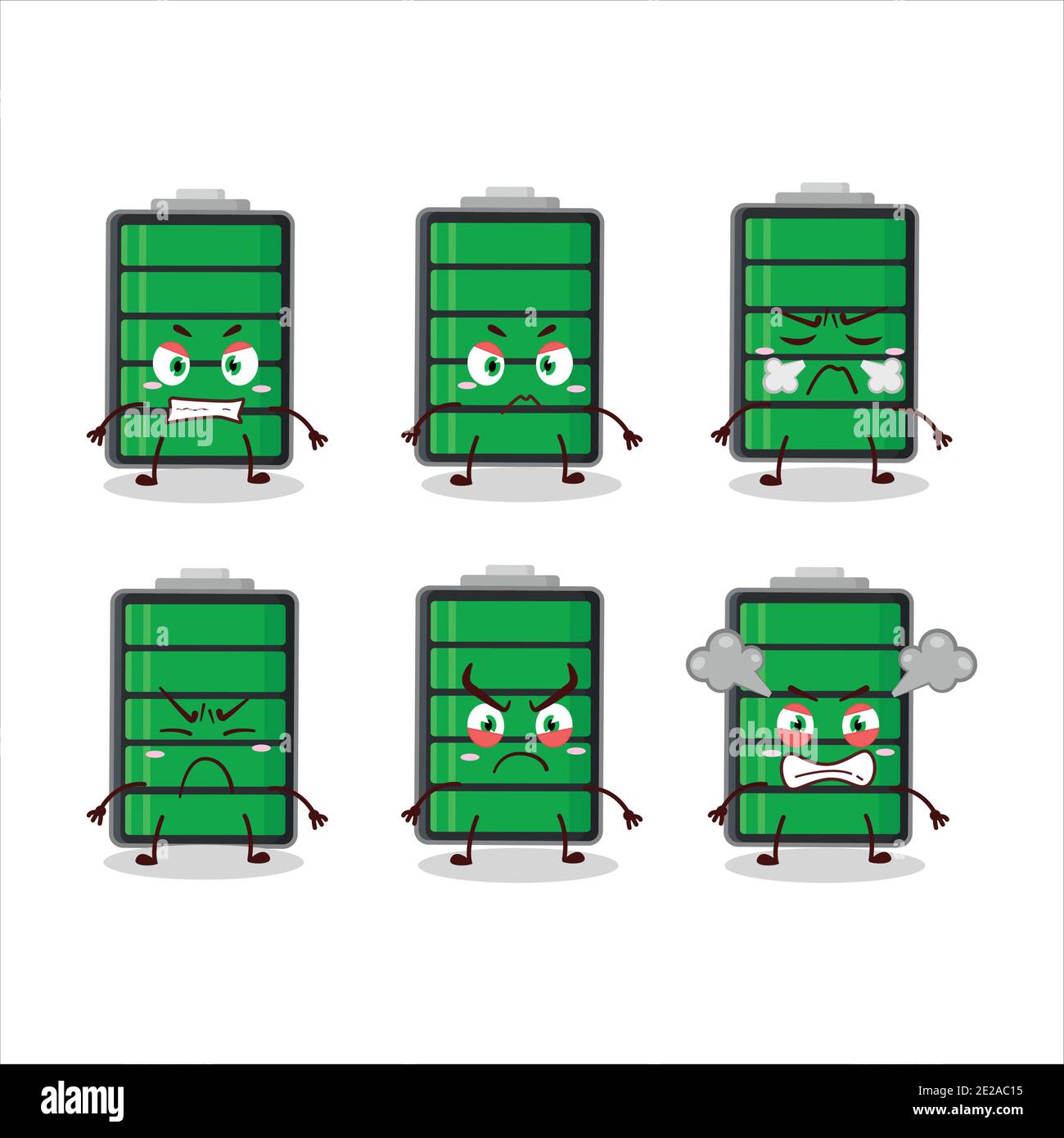 Fully charge battery cartoon character with various angry expressions ...