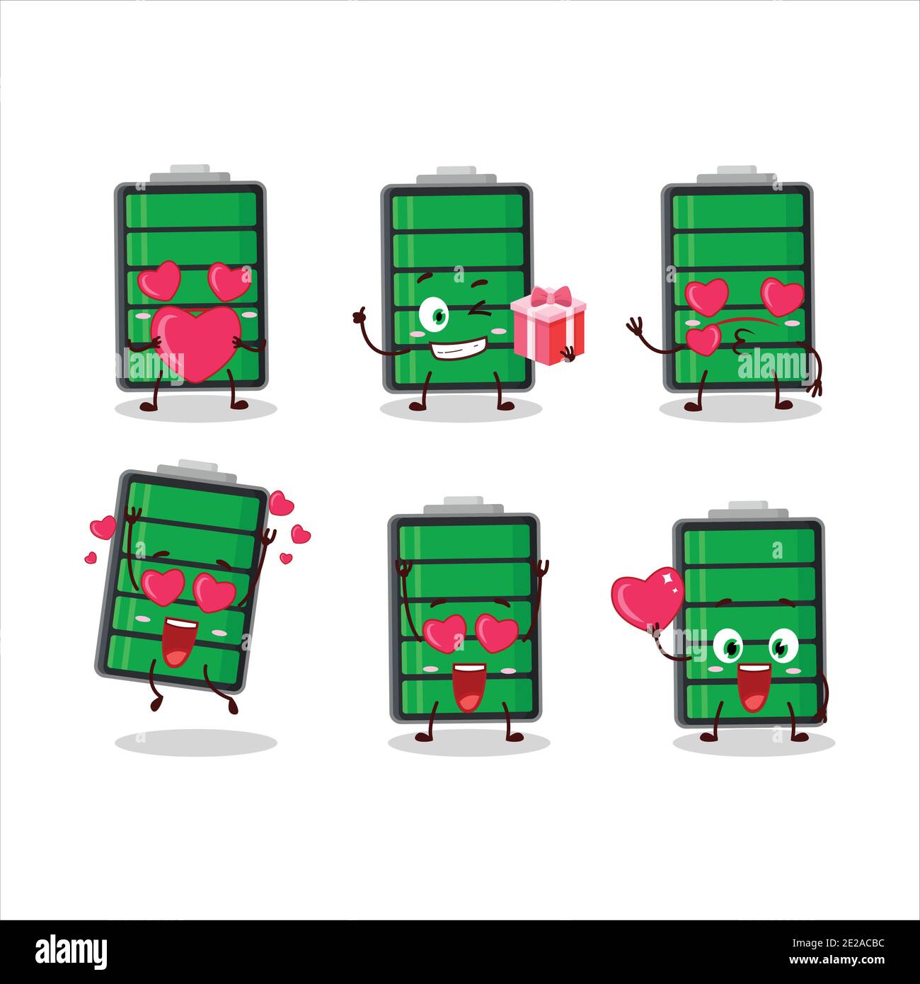 Fully charge battery cartoon character with love cute emoticon. Vector ...