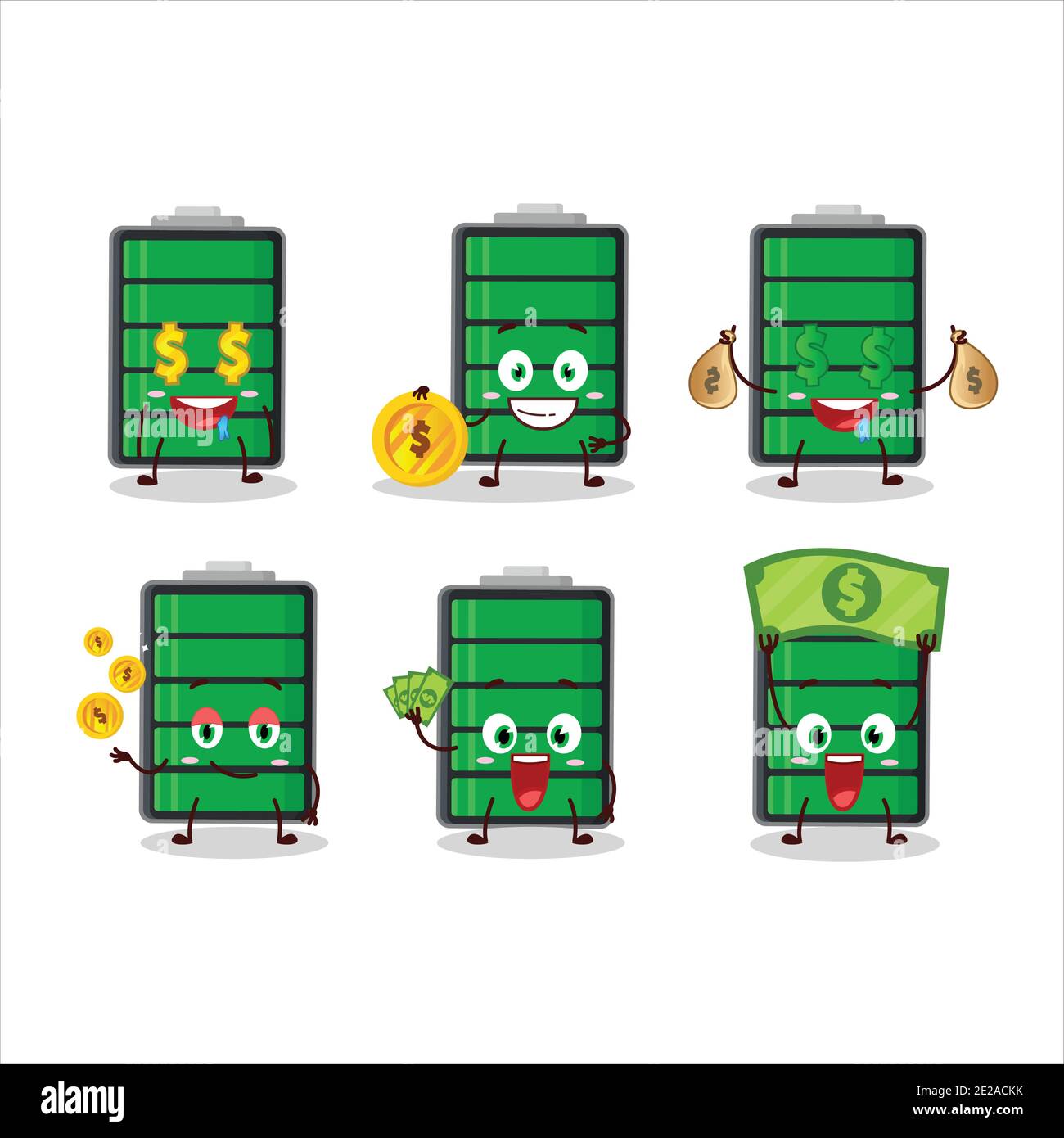 Fully charge battery cartoon character with cute emoticon bring money ...