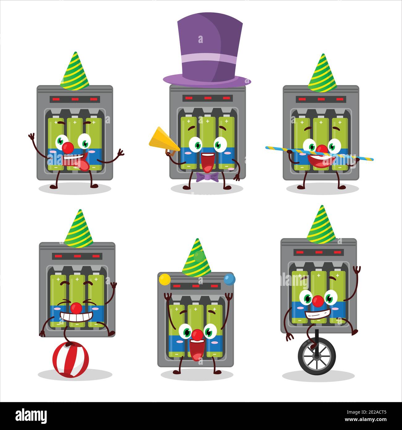 Cartoon character of electric battery charge with various circus shows ...