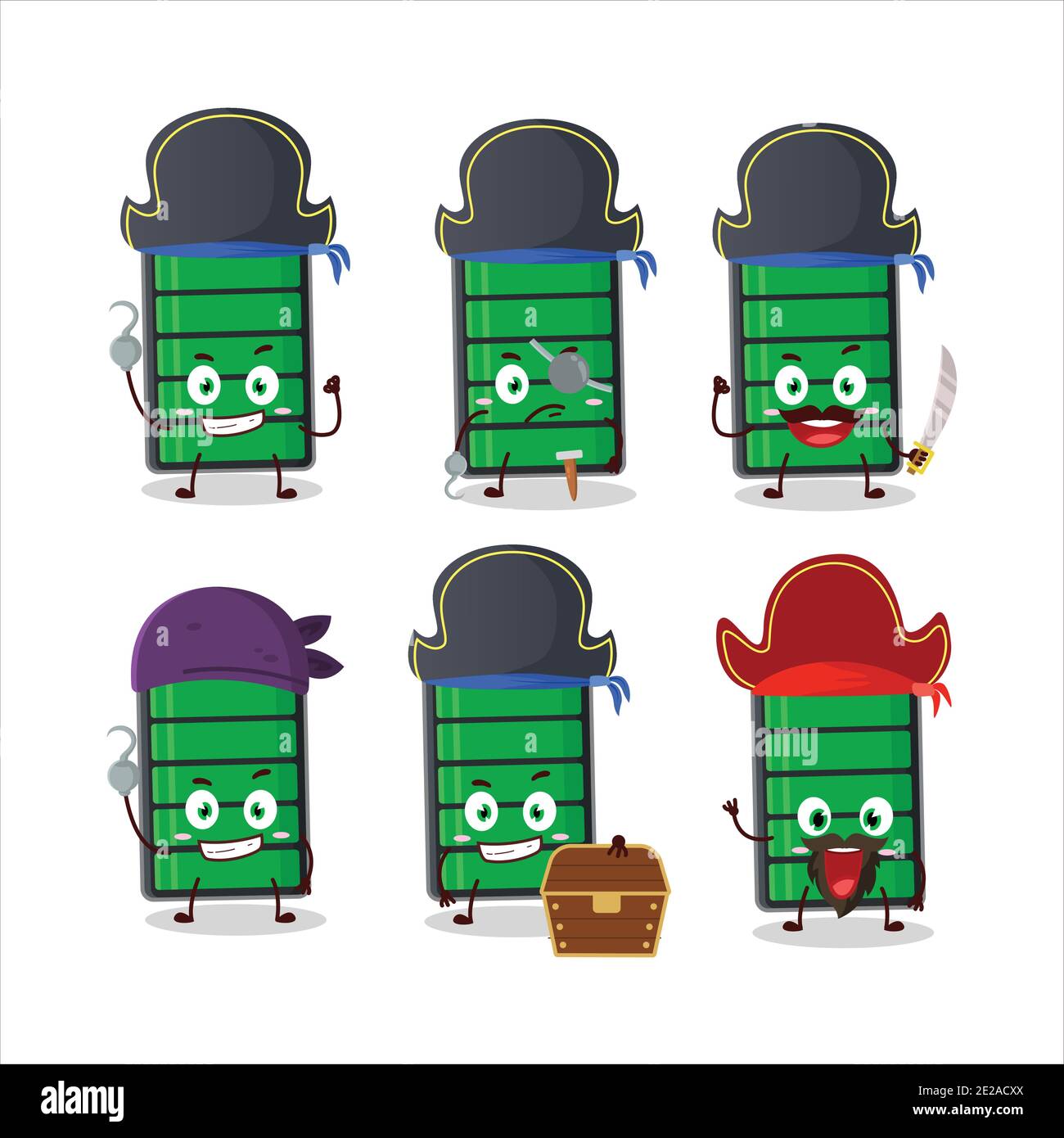 Cartoon character of fully charge battery with various pirates ...