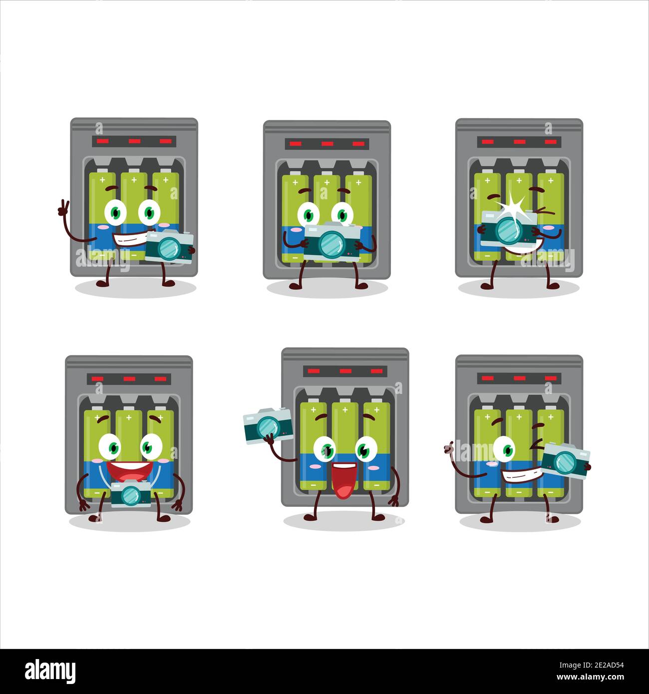 Photographer profession emoticon with electric battery charge cartoon ...