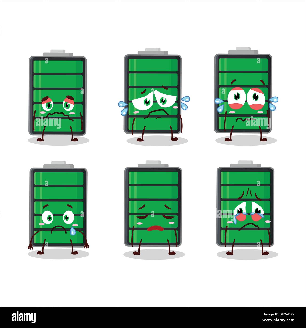 Fully charge battery cartoon character with sad expression. Vector ...