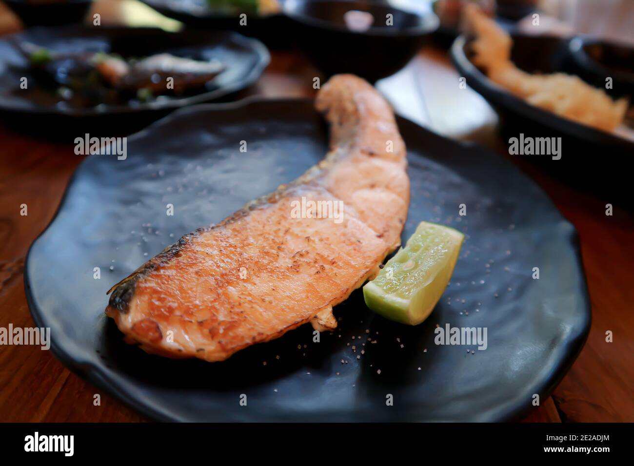 grilled salmon,salmon steak or Yaki Sake Stock Photo - Alamy