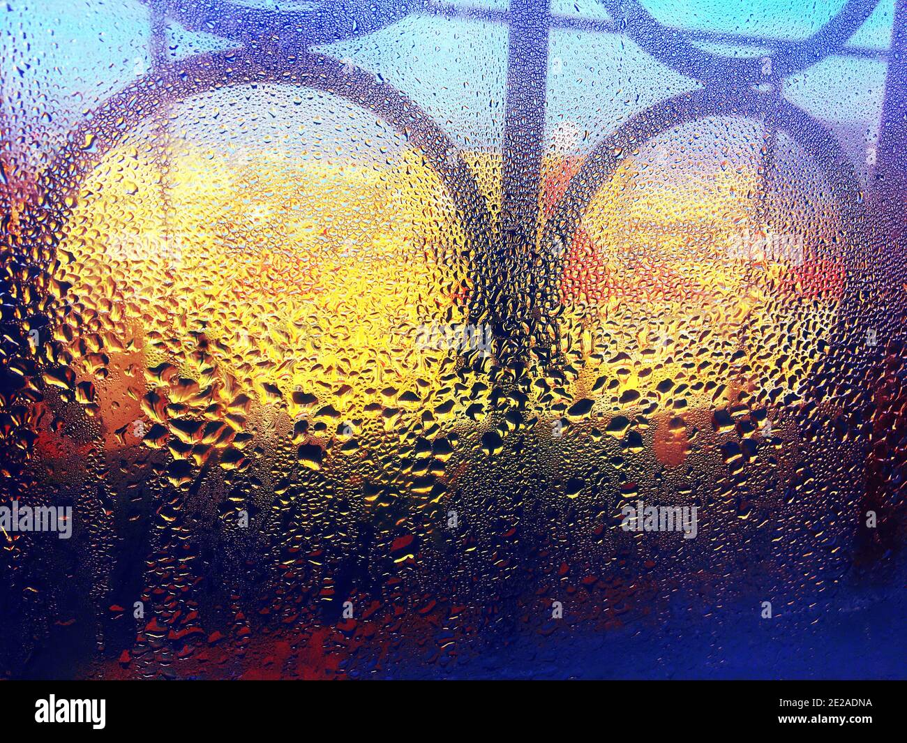 Condensation on the windows . Looking outside through the glass with ...