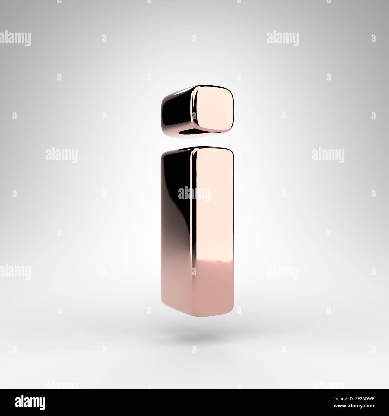 Letter I lowercase on white background. Rose gold 3D rendered font with ...