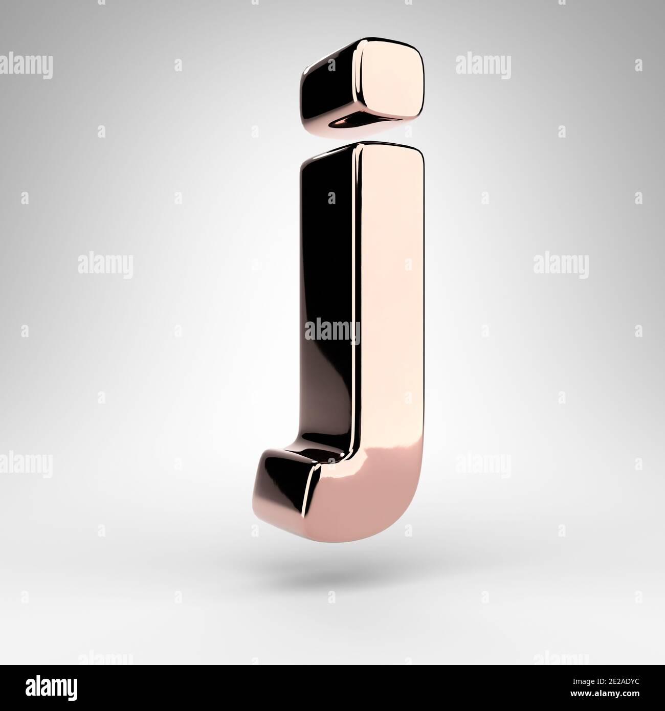 Letter J lowercase on white background. Rose gold 3D rendered font with ...