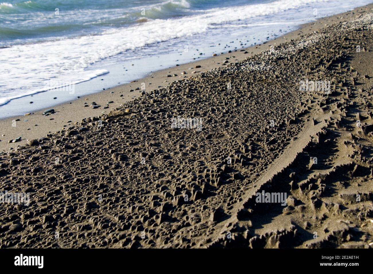 Sandy beach on the black sea, sand on the beach in Georgia Stock Photo ...