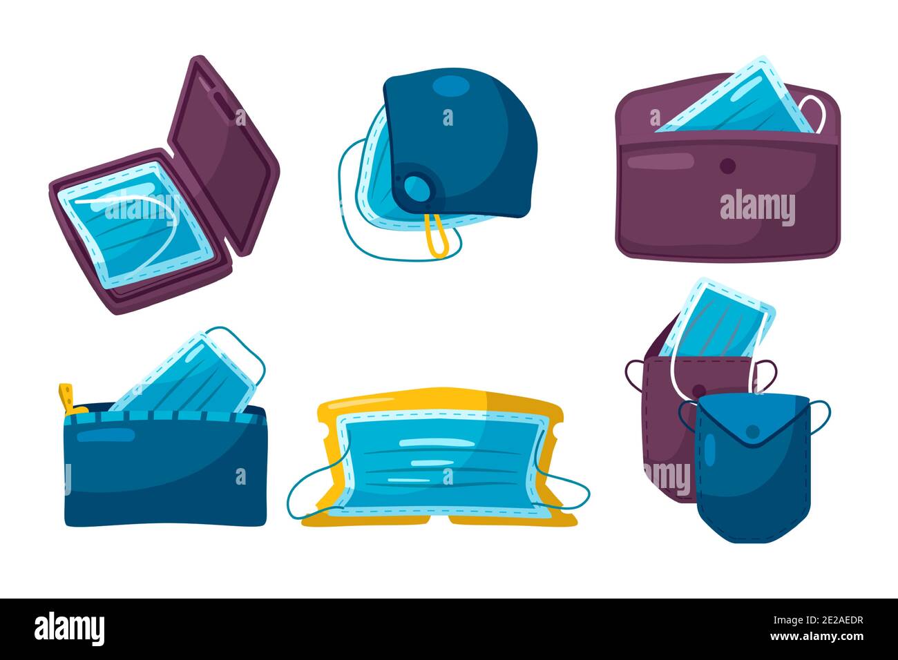 Hand drawn face mask storage case collection Vector illustration Stock ...