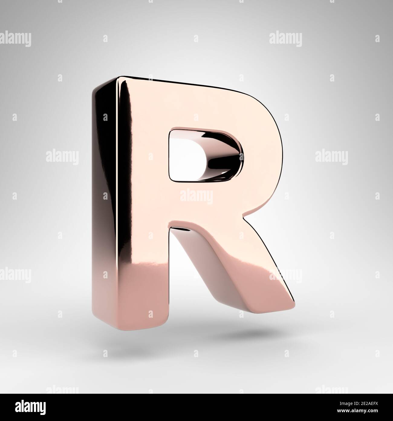 Letter R uppercase on white background. Rose gold 3D rendered font with ...