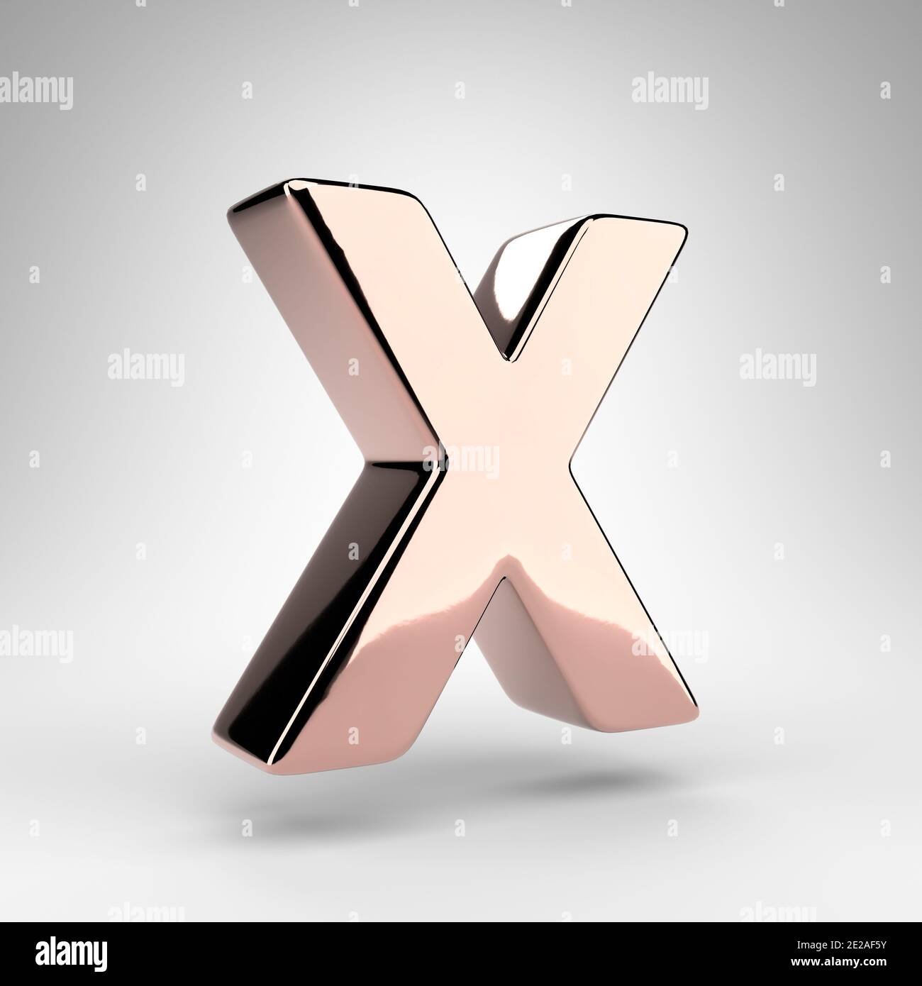 Letter X uppercase on white background. Rose gold 3D rendered font with ...