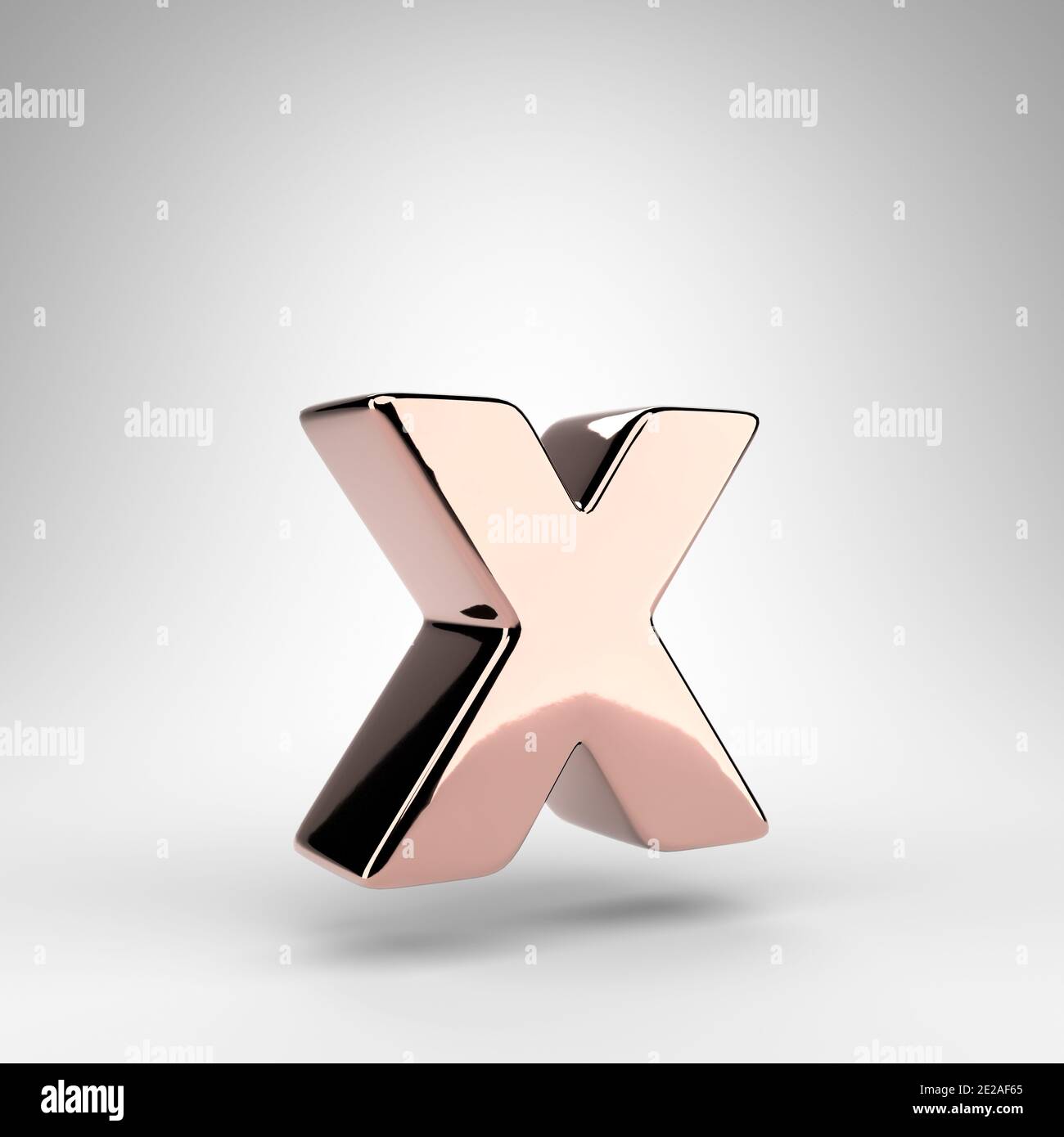 Letter X lowercase on white background. Rose gold 3D rendered font with ...