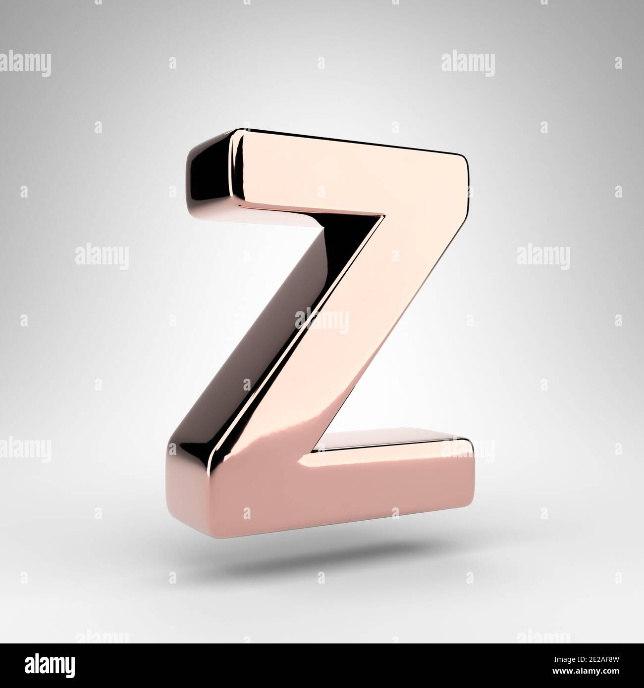 Letter Z uppercase on white background. Rose gold 3D rendered font with ...