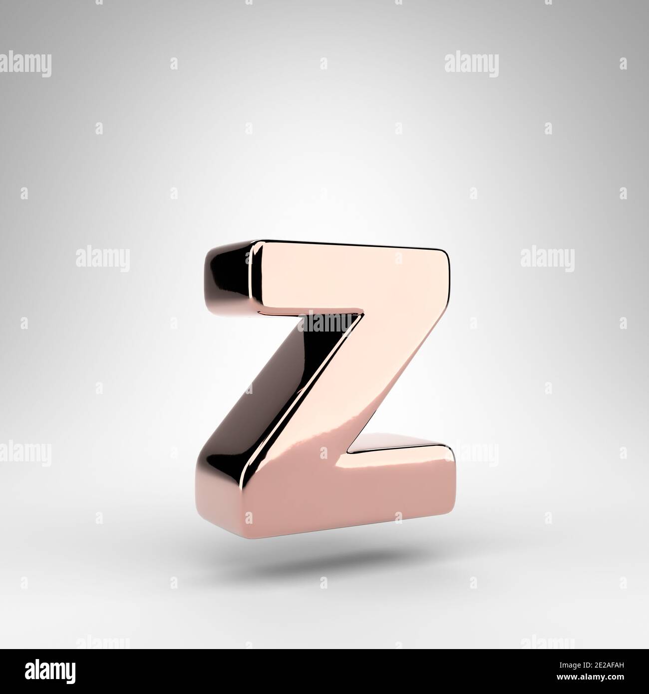 Letter Z lowercase on white background. Rose gold 3D rendered font with ...