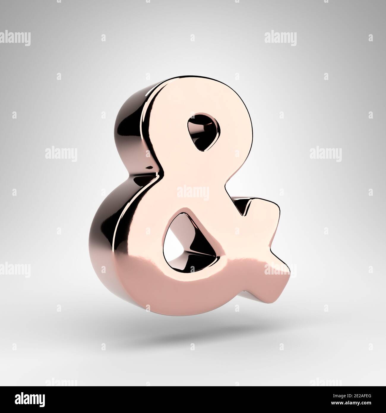Ampersand symbol on white background. Rose gold 3D rendered sign with ...