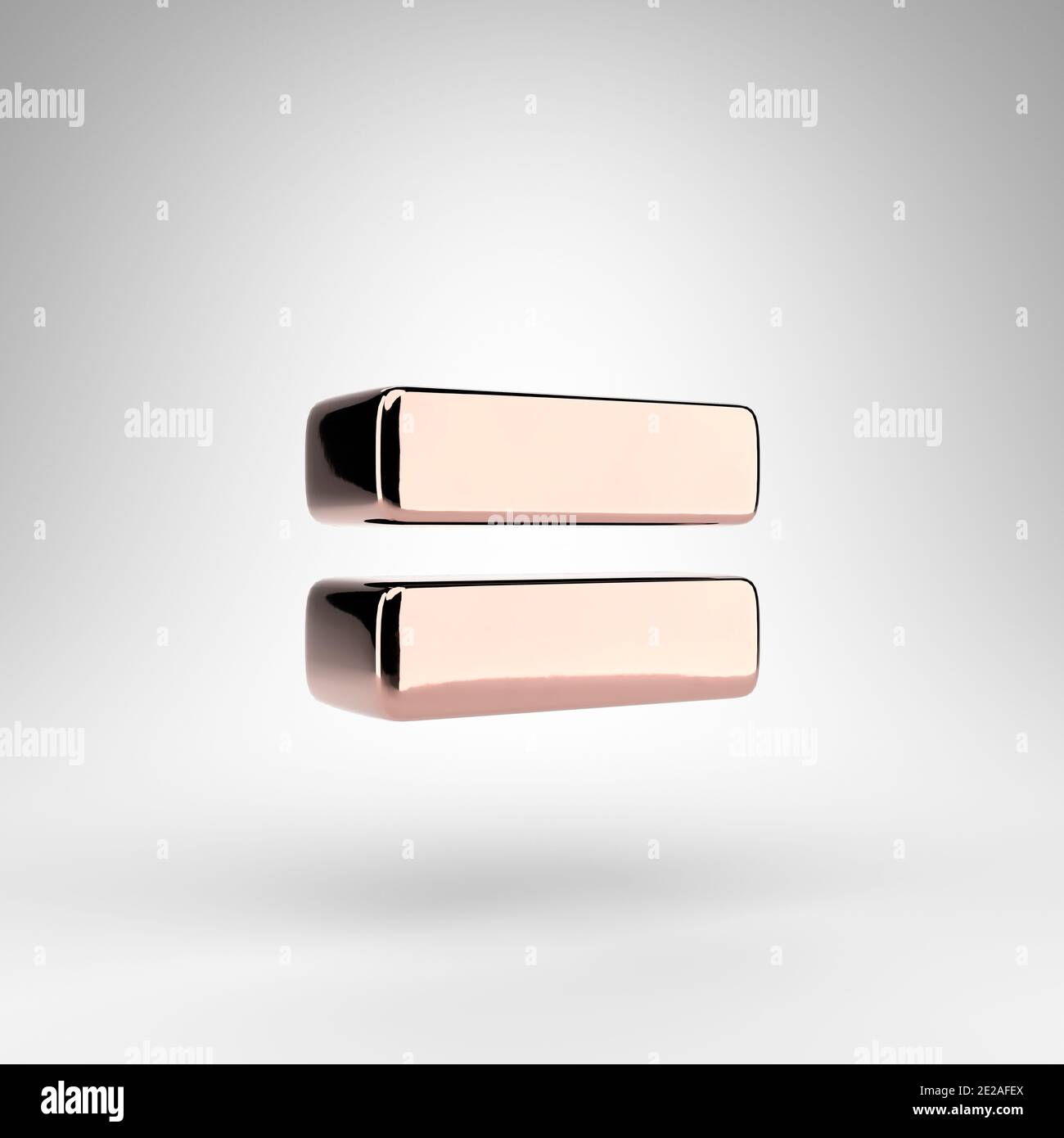 Equals symbol on white background. Rose gold 3D rendered sign with ...