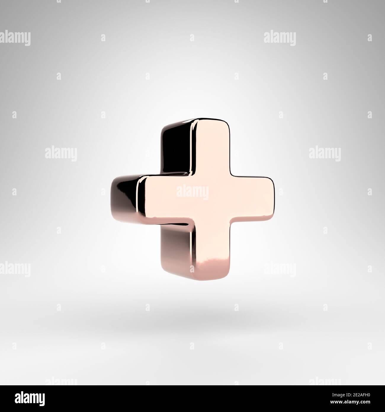 Plus symbol on white background. Rose gold 3D rendered sign with gloss ...