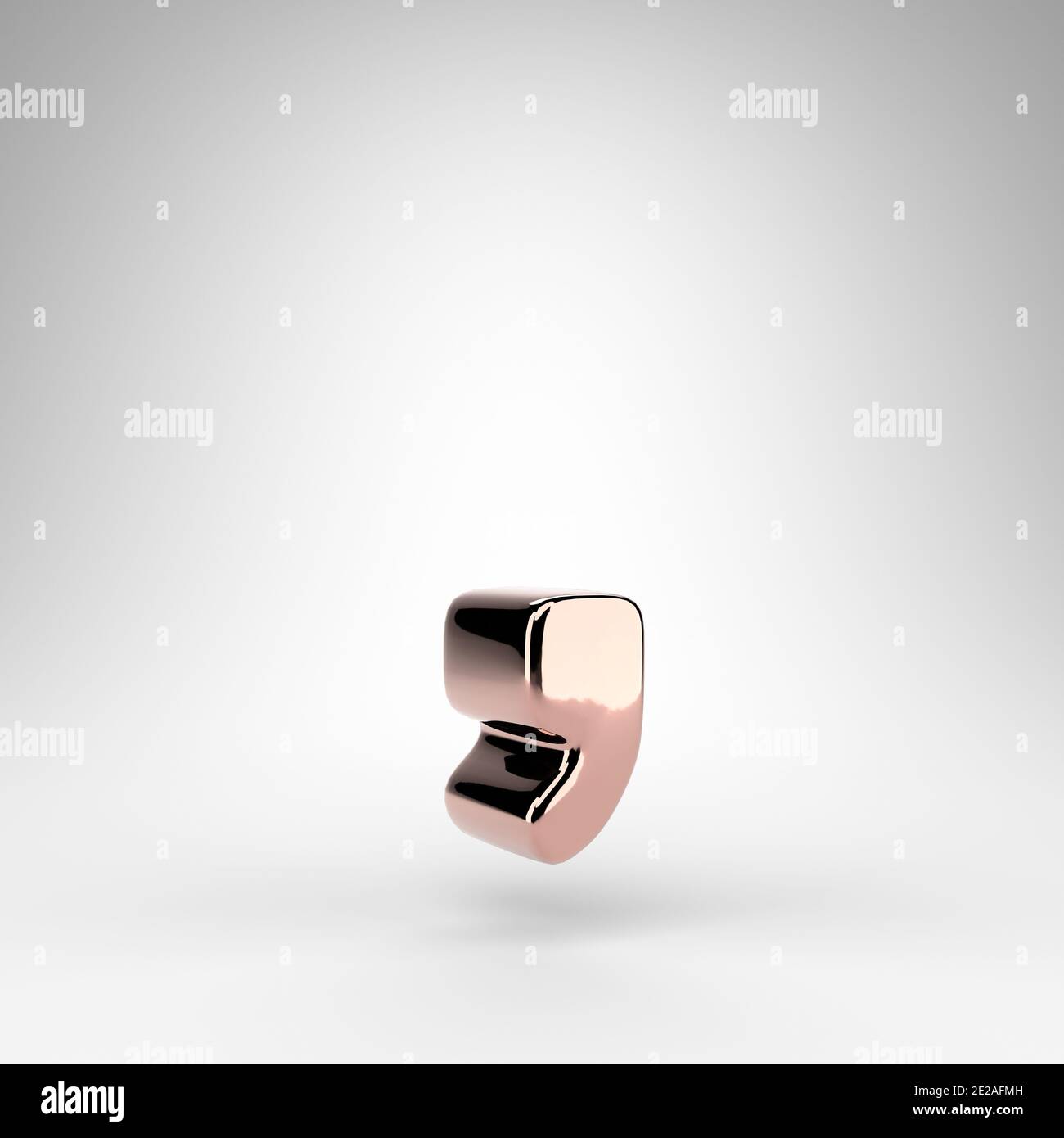 Coma symbol on white background. Rose gold 3D rendered sign with gloss ...