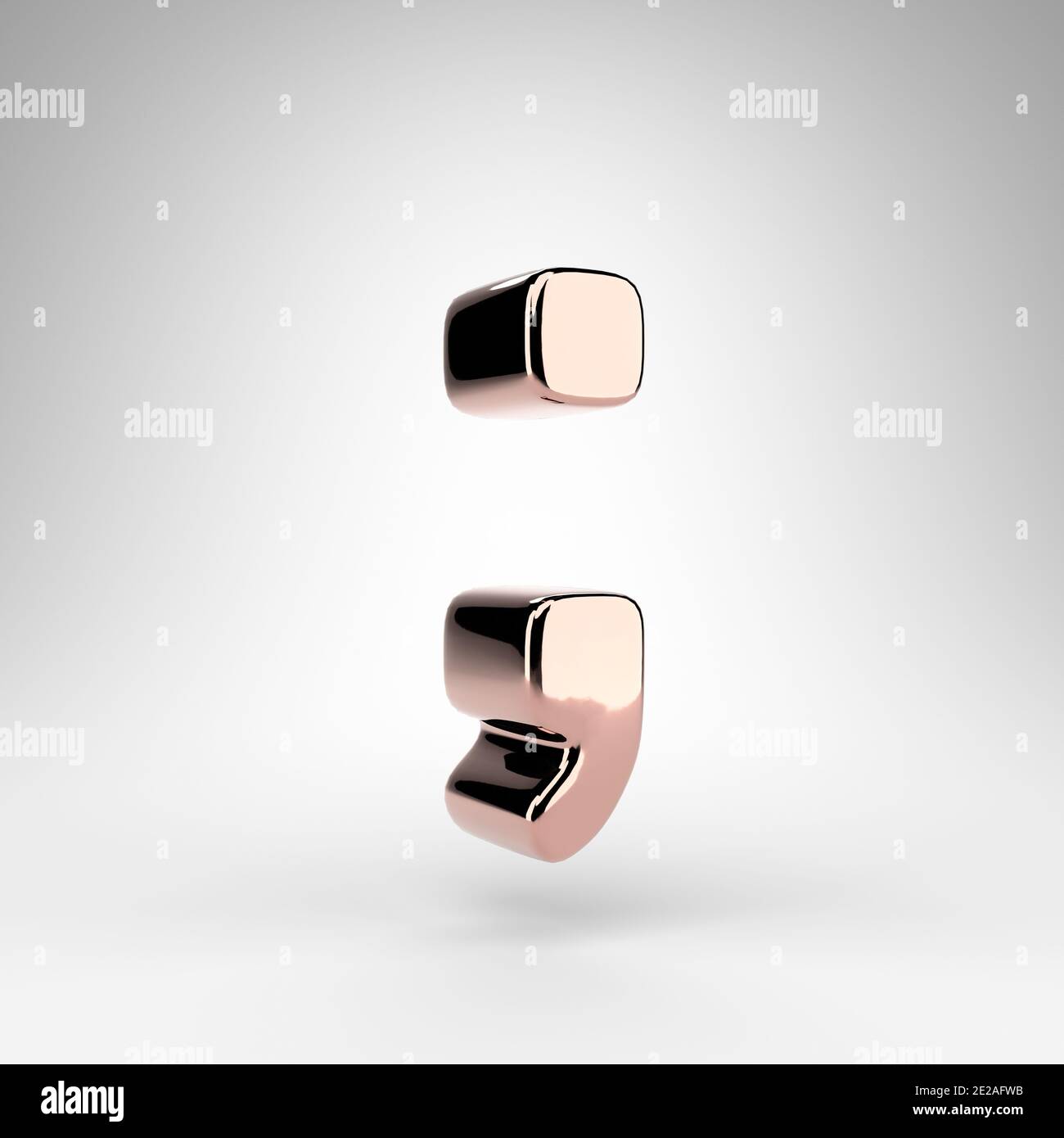 Semicolon symbol on white background. Rose gold 3D rendered sign with ...