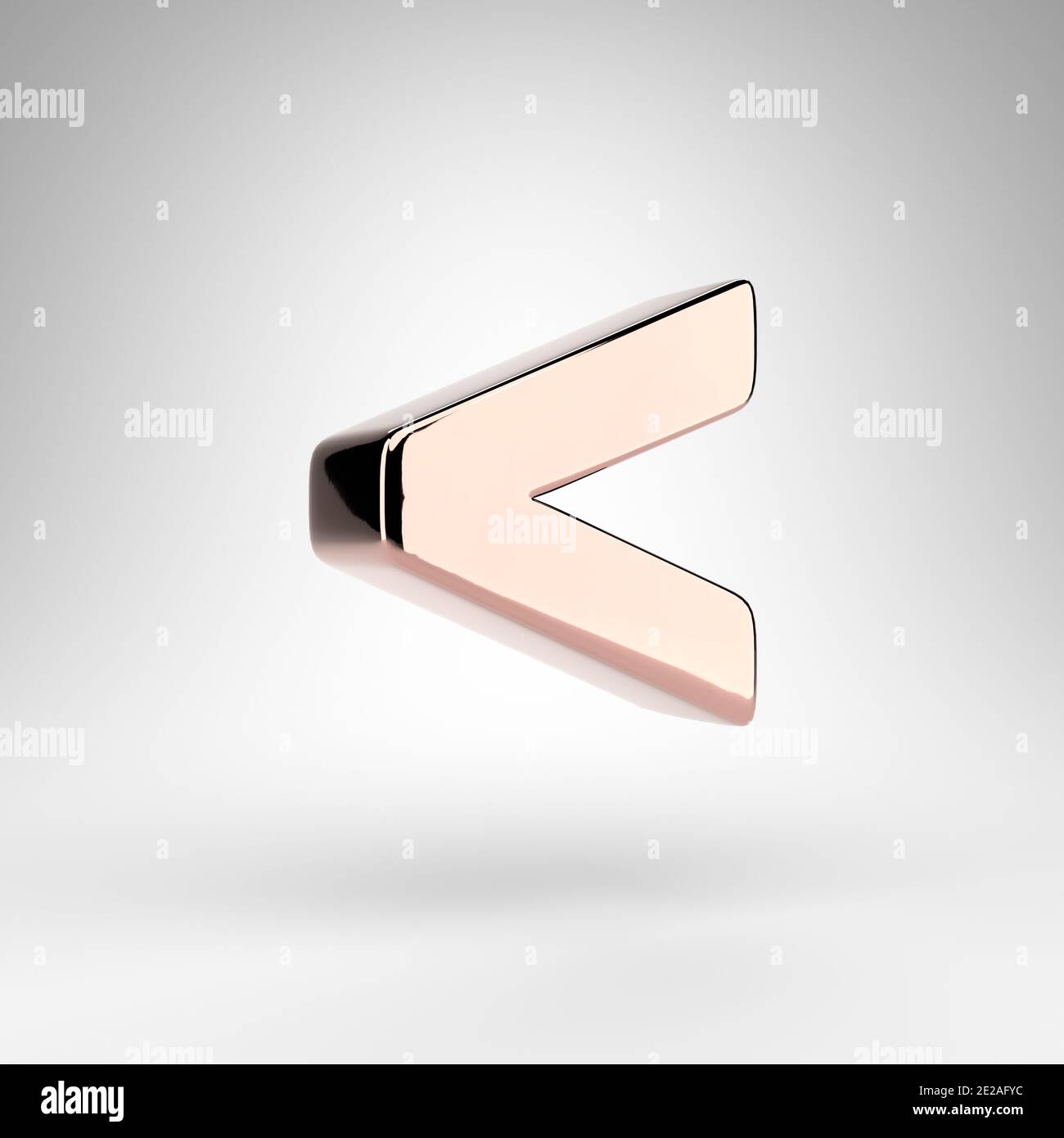 Less than symbol on white background. Rose gold 3D rendered sign with ...
