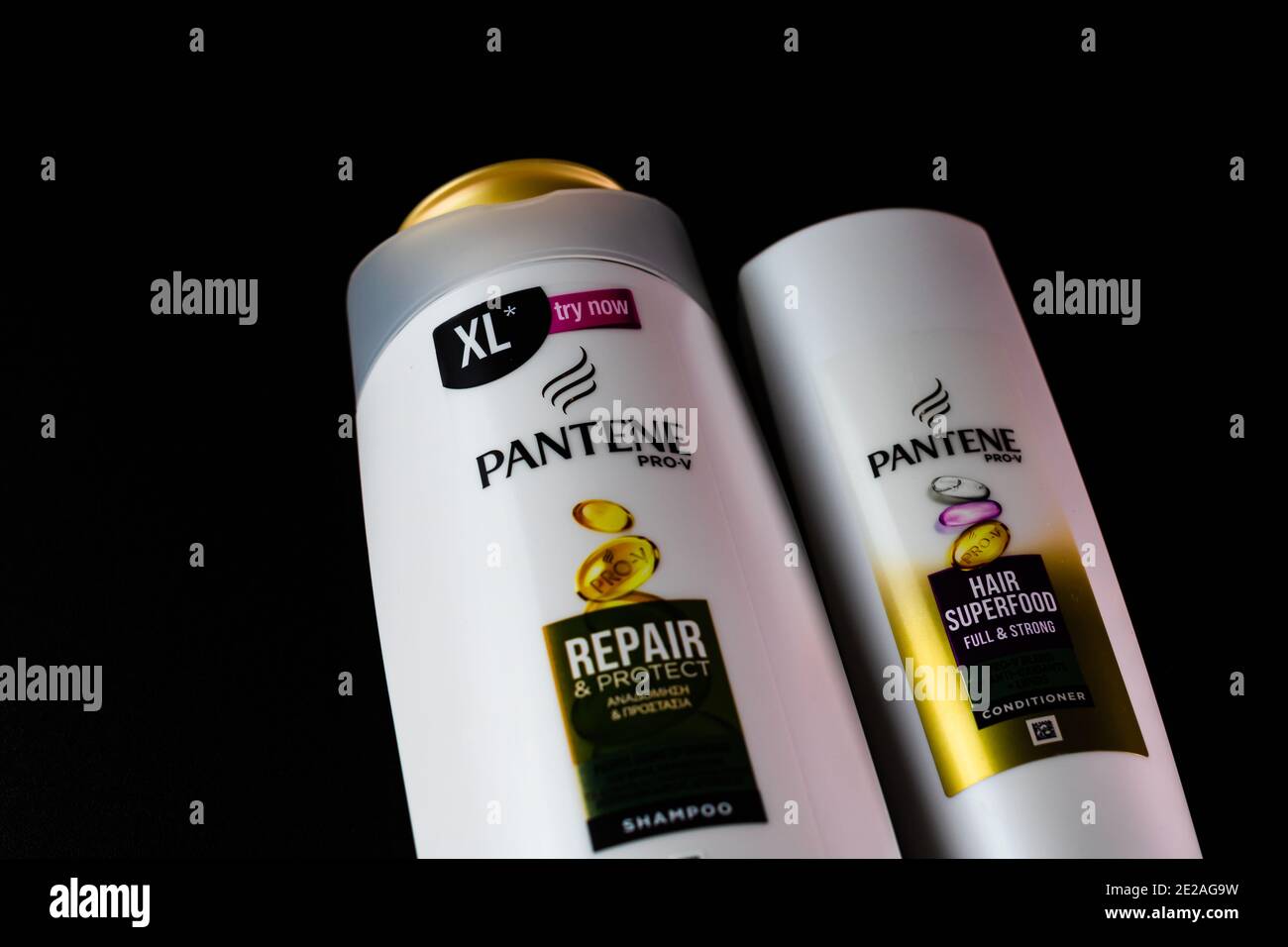 Pantene for women, products for washing hair isolated on black ...