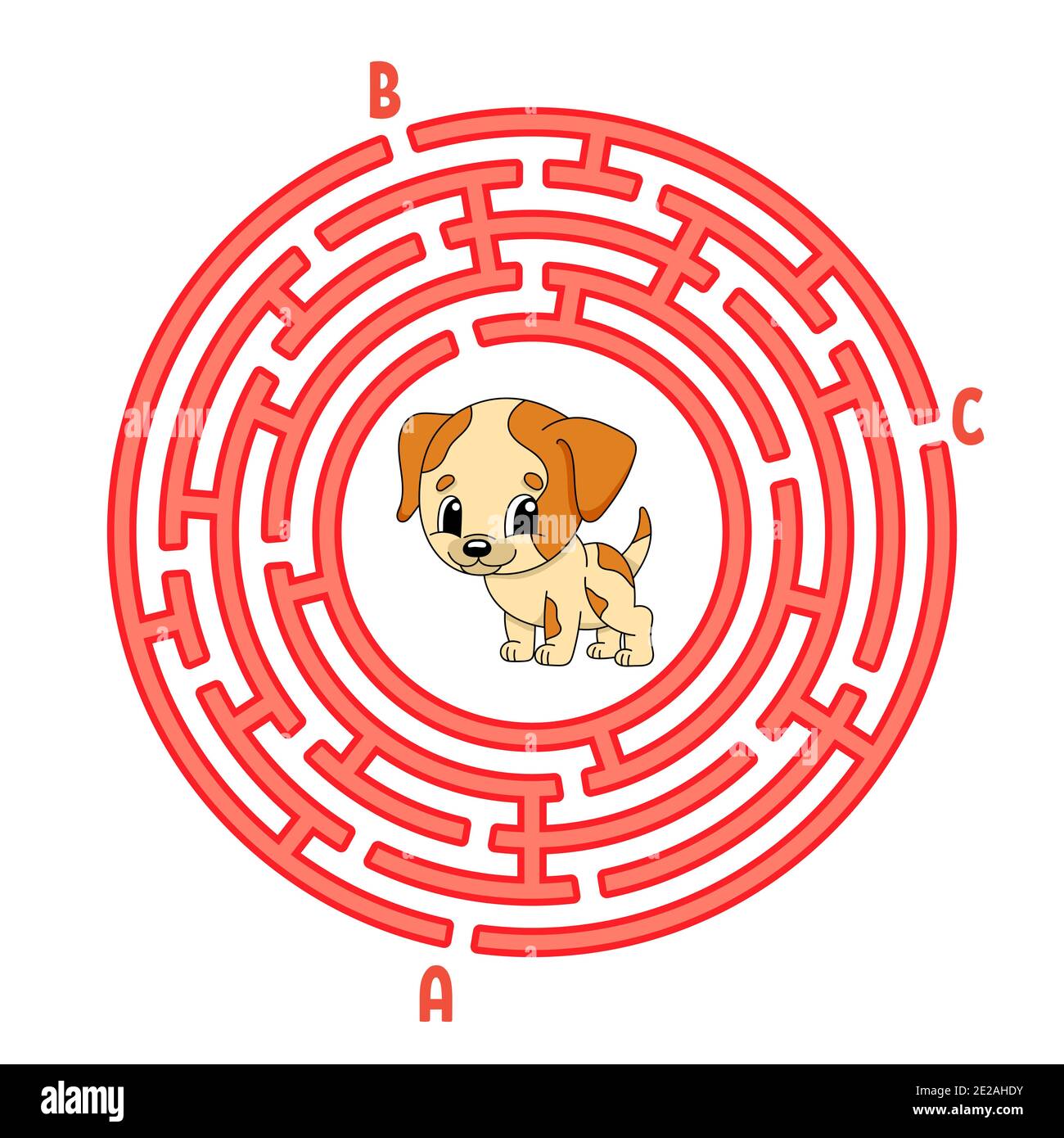 Circle maze. Dog animal. Game for kids. Puzzle for children. Round ...