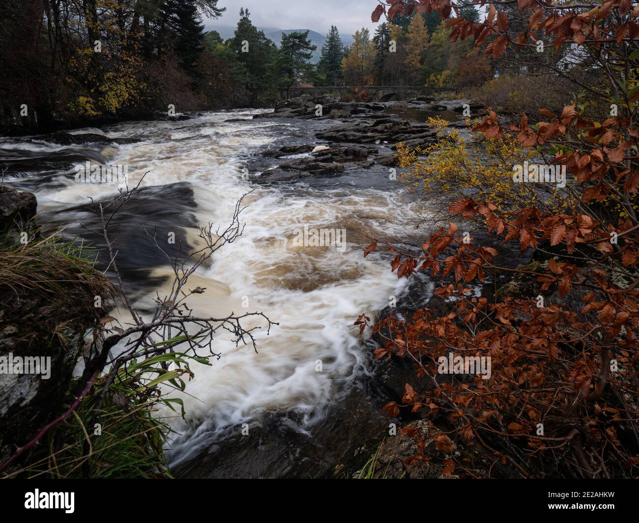 The Falls of Dochart waterfalls situated on the River Dochart at Killin ...