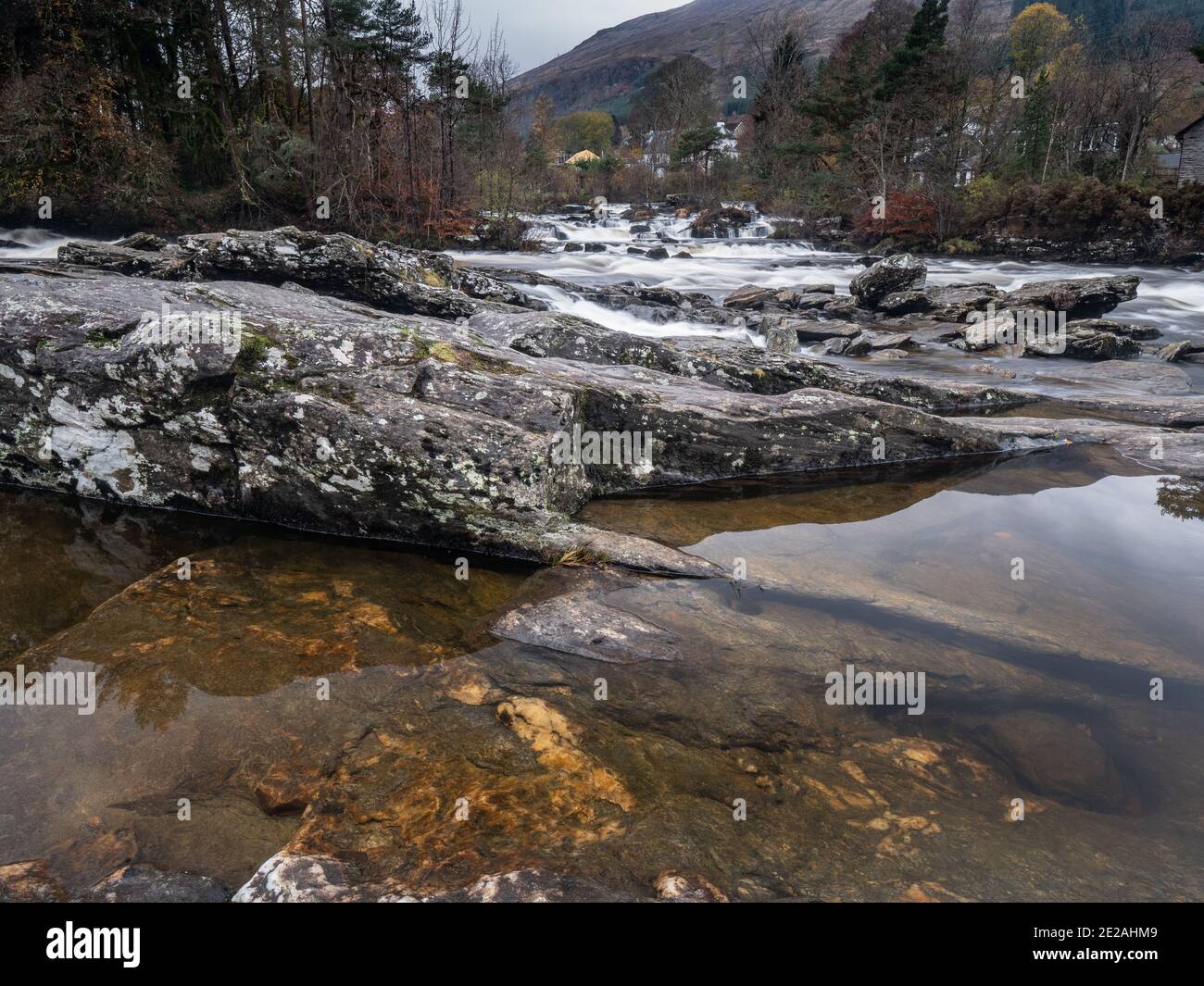 The Falls of Dochart waterfalls situated on the River Dochart at Killin ...