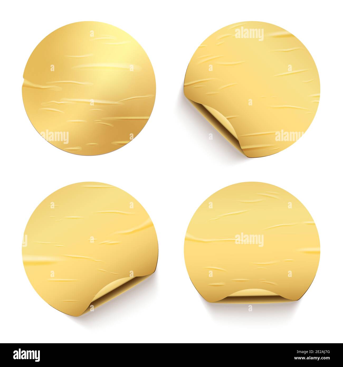 Gold glued round stickers with golden back side curling set. 3d ...