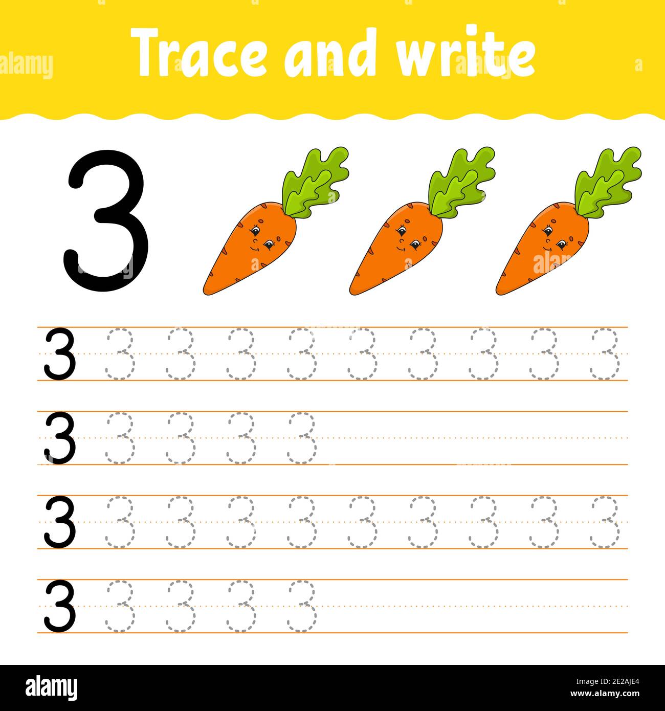Number 3. Trace and write. Handwriting practice. Learning numbers for ...