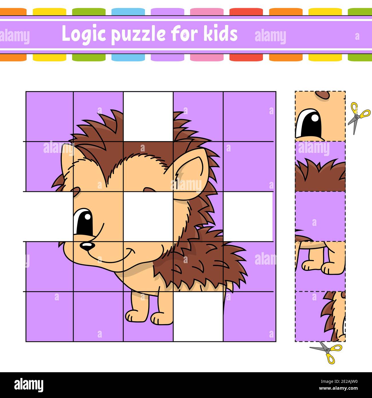 Logic puzzle for kids. Education developing worksheet. Hedgehog animal ...