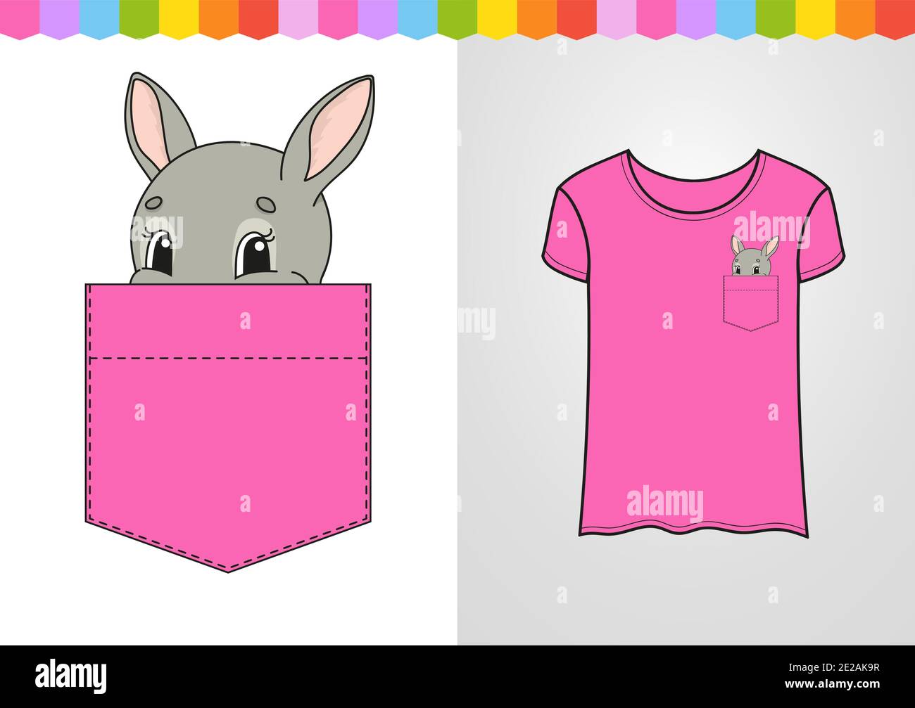 Cute character in shirt pocket. Rabbit bunny animal. Colorful vector ...