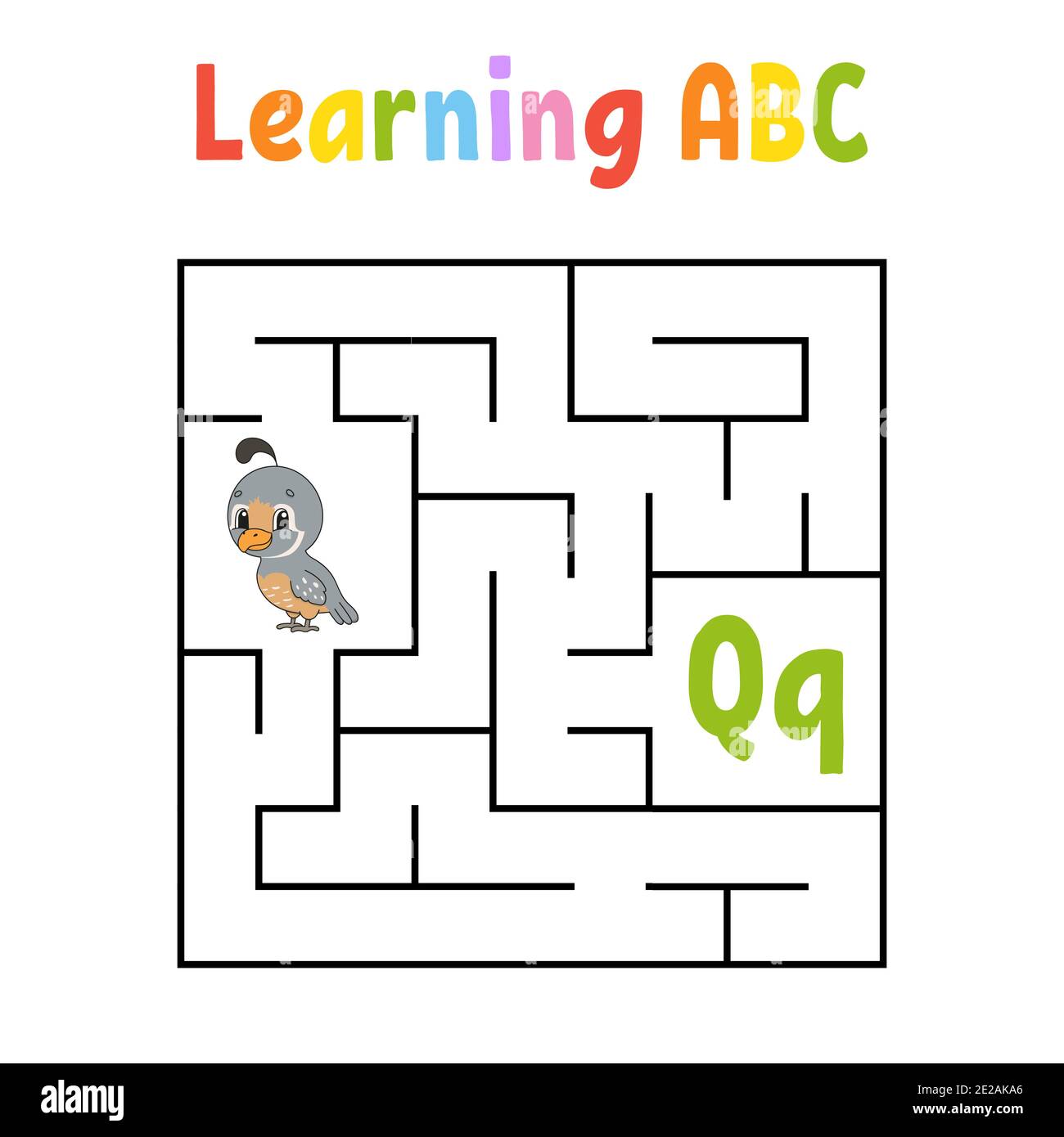 Square maze. Game for kids. Quail bird. Quadrate labyrinth. Education ...