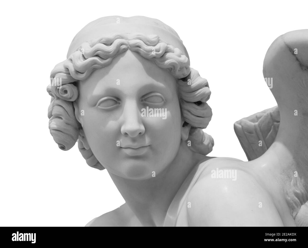 Ancient white marble sculpture head of angel. Antique statue isolated ...