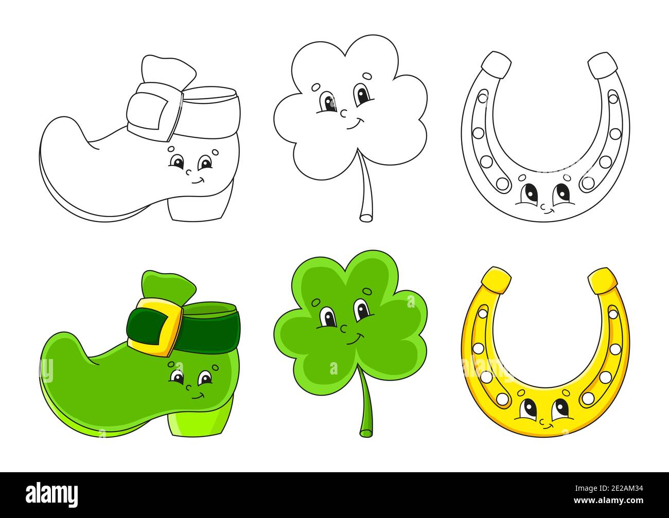 Set coloring page for kids. St. Patrick's Day. Leprechaun boot. Clover ...