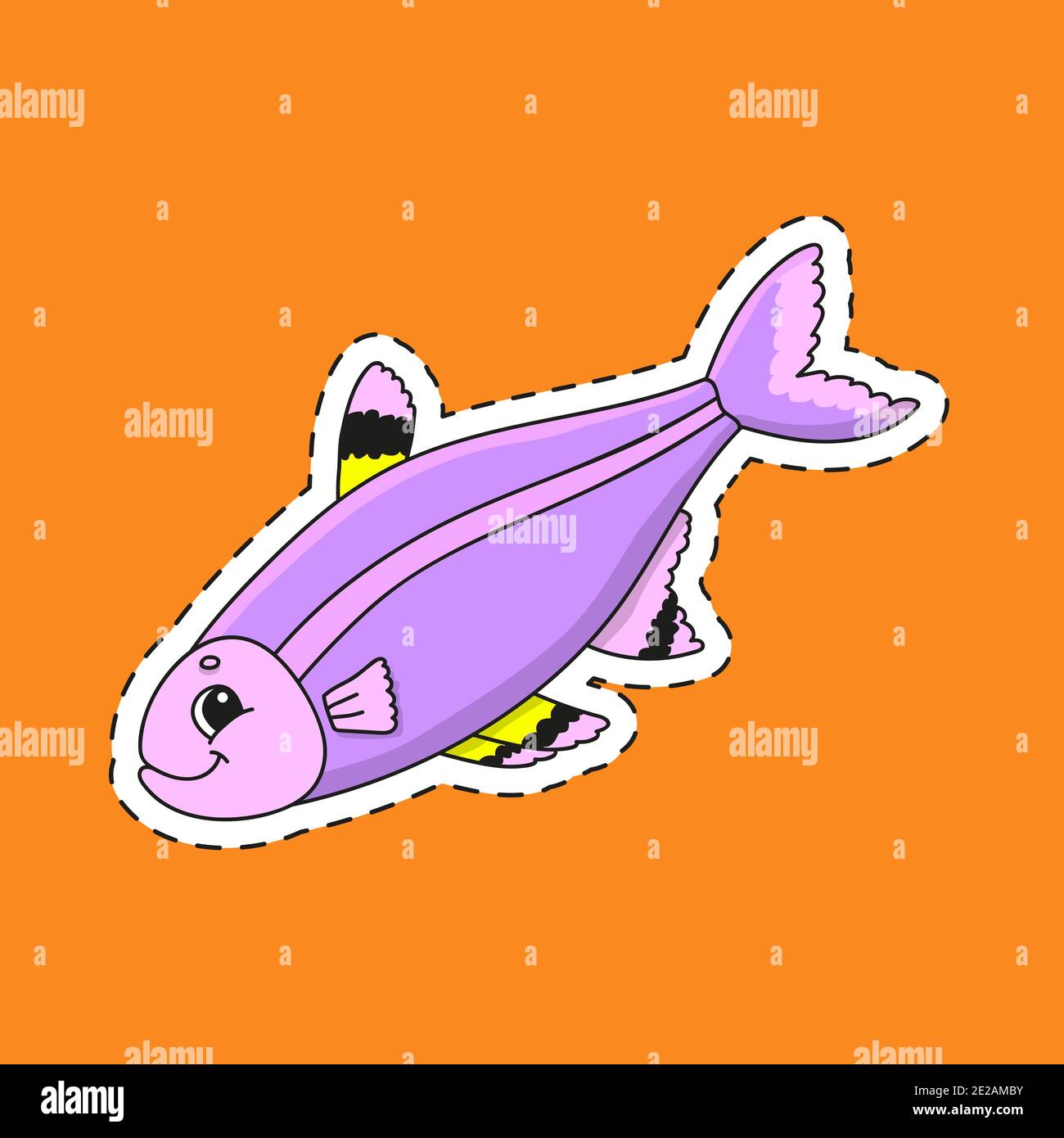 Sticker with contour. Fish. Cartoon character. Colorful vector ...