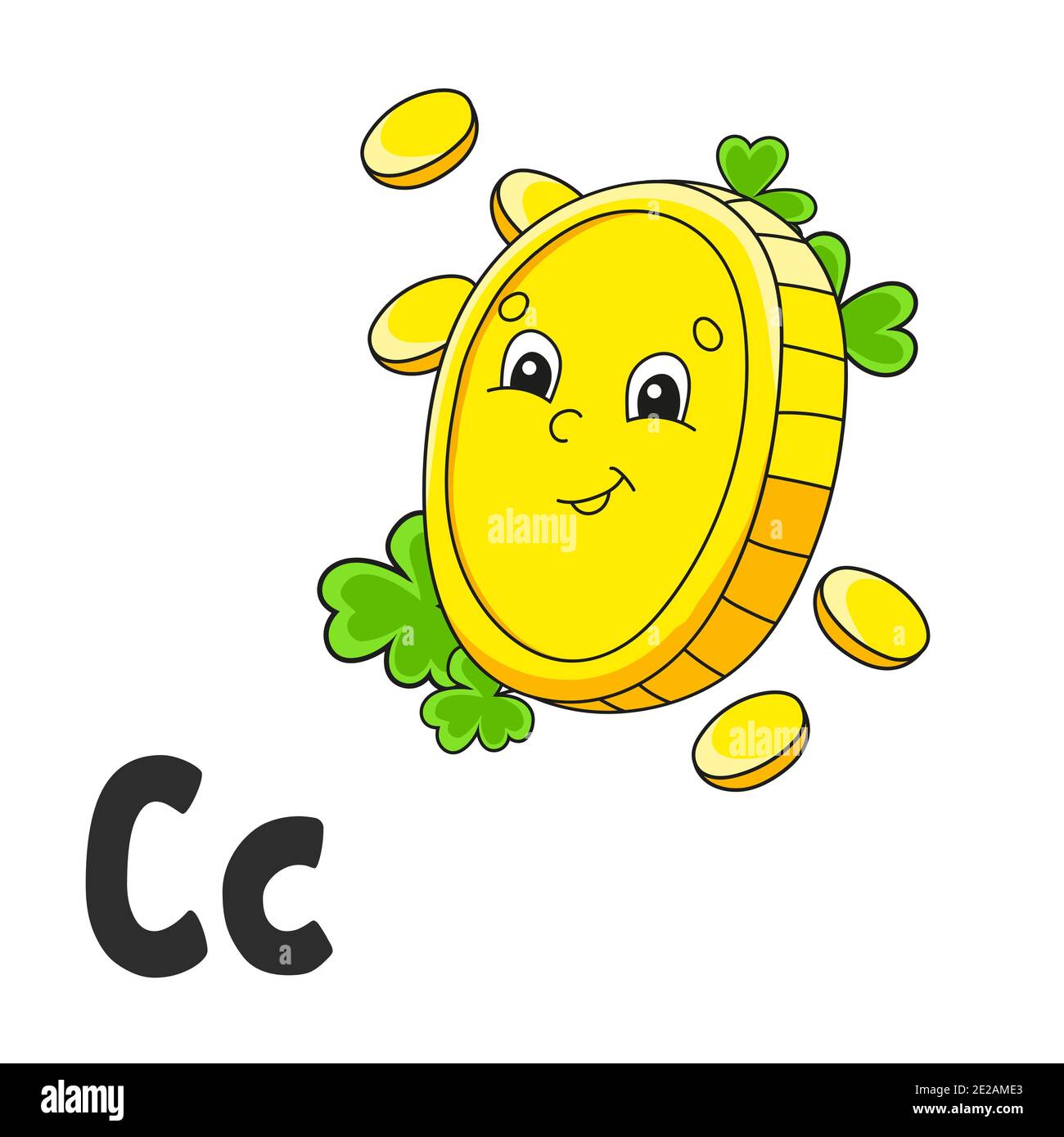 Alphabet letter C. Gold coin. ABC flash cards. Cartoon cute character ...