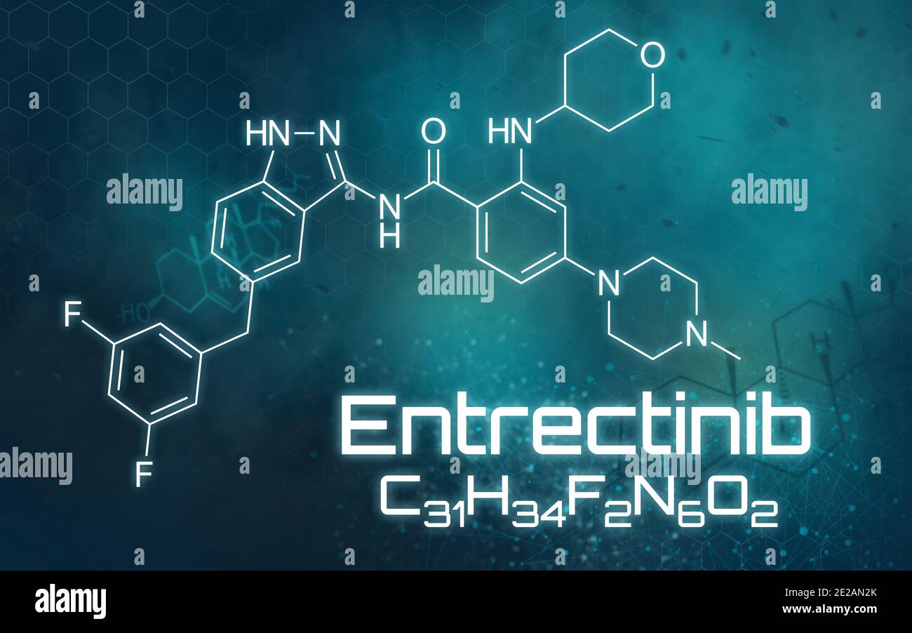 Chemical formula of Entrectinib on a futuristic background Stock Photo ...