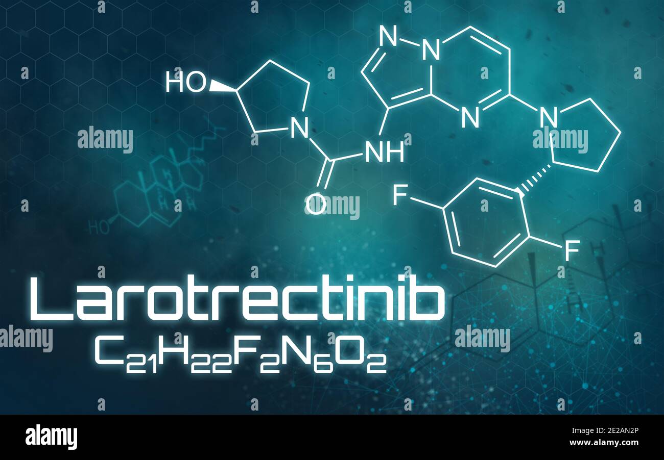 Chemical formula of Larotrectinib on a futuristic background Stock ...
